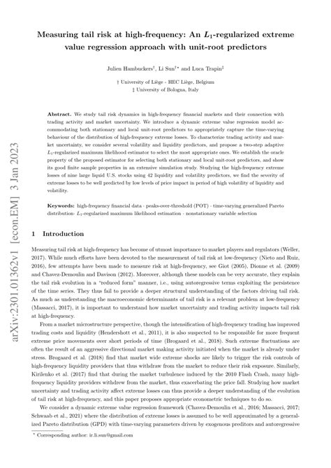 Pdf Measuring Tail Risk At High Frequency An L1 Regularized Extreme Value Regression