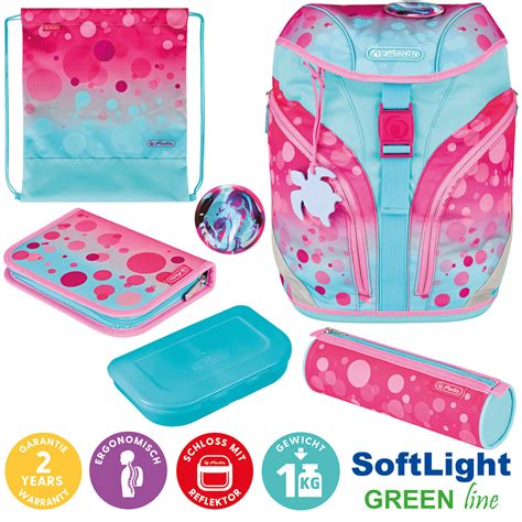 Herlitz SoftLight Plus Ranzen-Set · Pink Bubbles · 6-teilig · GREENline ...