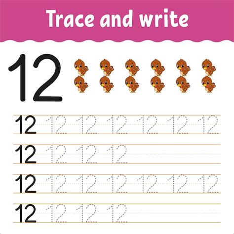 숫자 추적 및 쓰기 필기 연습 아이들을 위한 학습 숫자 교육 개발 워크시트 색상 활동 페이지 벡터 그림 프리미엄 벡터