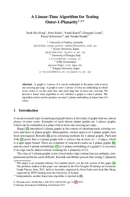 Pdf A Linear Time Algorithm For Testing Outer 1 Planarity G Liotta