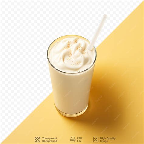 투명한 배경에 고립 된 유리 안의 맛있는 바닐라 우유 디저트 프리미엄 Psd 파일