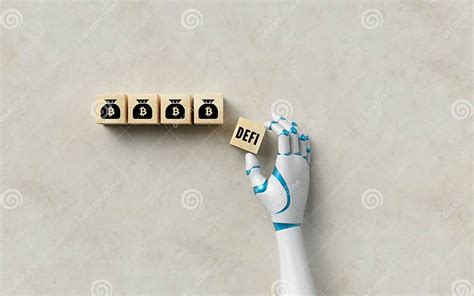 robot hand adding a cube with the message defi to four others with
