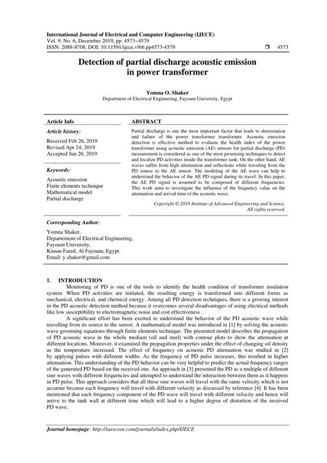 PDF Detection Of Partial Discharge Acoustic Emission In Power Transformer