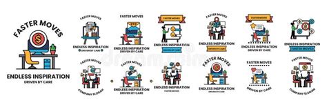 Set Of Illustrations In Office Work Concept In Line Style Stock