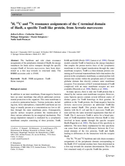 Pdf 1h 13c And 15n Resonance Assignments Of The C Terminal