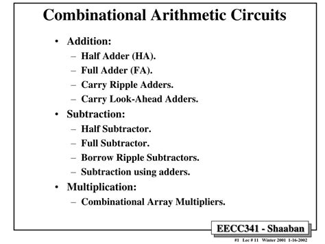 ppt combinational arithmetic circuits powerpoint presentation free