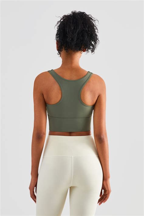 Womens Longline Racerback Sports Bra In White High Impact Zioccie