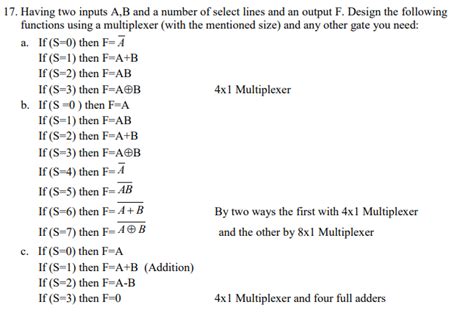 Solved Having Two Inputs A B And A Number Of Select Chegg Com