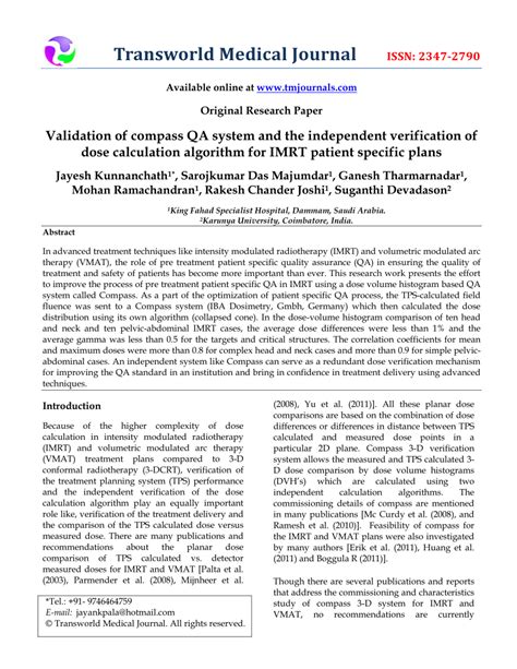 pdf transworld medical journal validation of compass qa system and