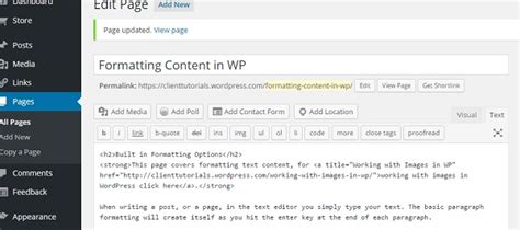 formatting content in wp focus design client tutorials