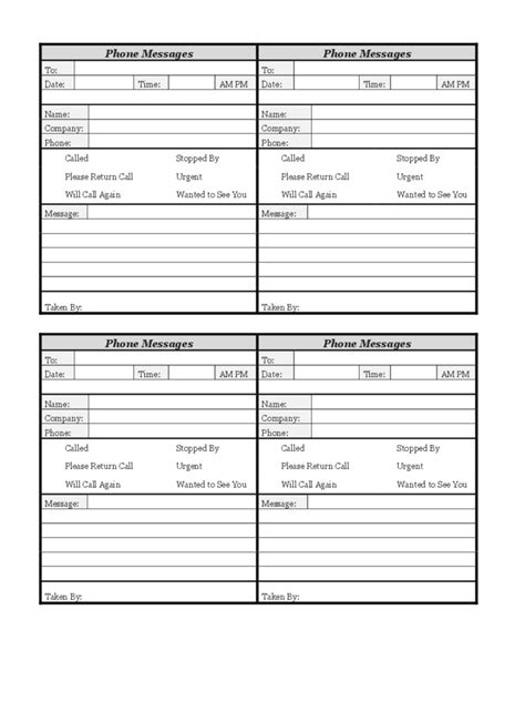 Printable Phone Message Template Word