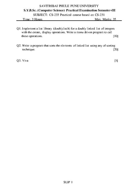 Sybcs SEM III CS Practical Exam Slips For Computer Science Studocu