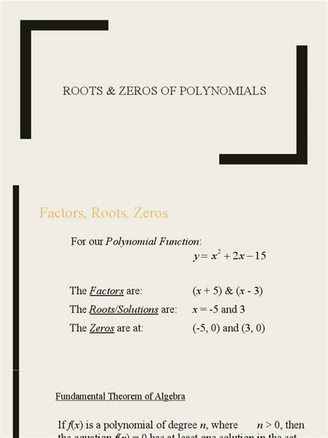Roots And Zeros Of Polynomials Pdf Zero Of A Function Factorization