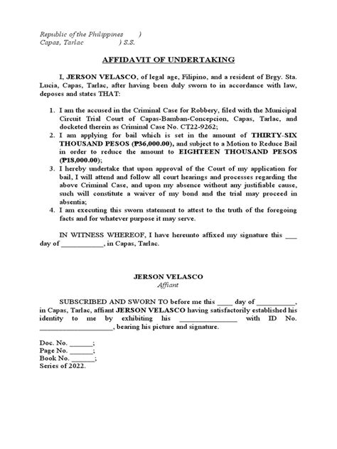 Affidavit Of Undertaking Pdf