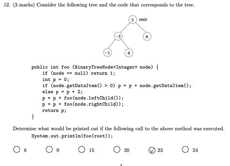 Solved Marks Consider The Following Tree And The Code Chegg