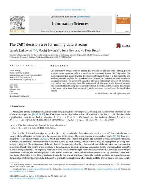 pdf the cart decision tree for mining data streams