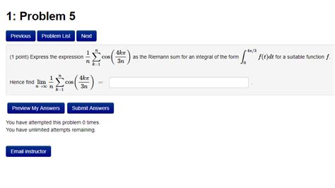 Help Needed With Expressing A Riemann Sum As An Integral And Finding