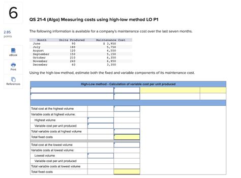 Solved QS 21 4 Algo Measuring Costs Using High Low Method Chegg Com
