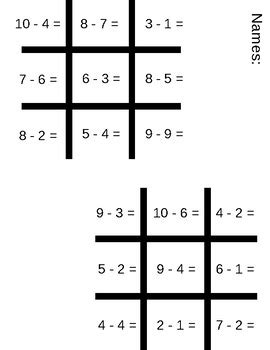 Subtraction Tic Tac Toe By MissScottonTeaches TPT
