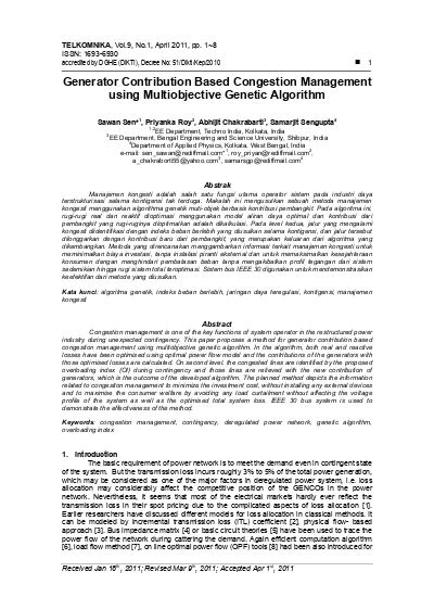 Generator Contribution Based Congestion Management Using Multiobjective
