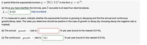 Solved 1 Point Write The Exponential Function Y26114t