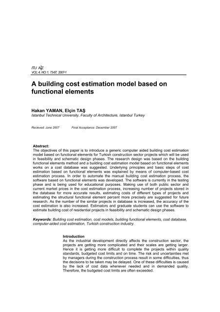 A Building Cost Estimation Model Based On Functional Elements