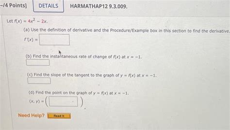 solved f x 4x2−2x a use the definition of derivative and