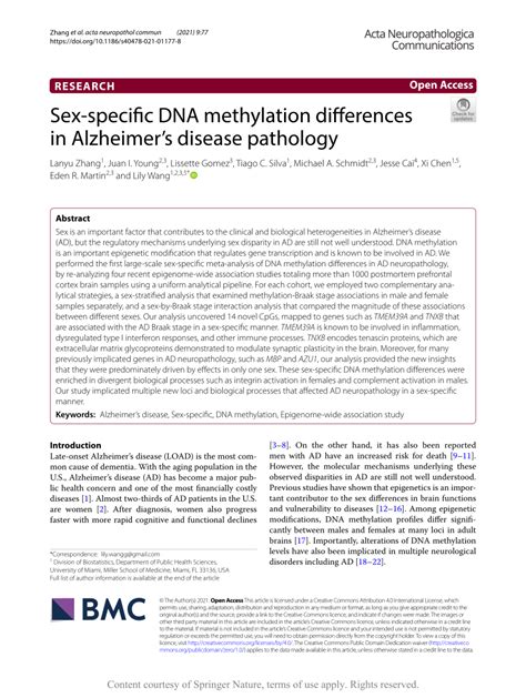 Pdf Sex Specific Dna Methylation Differences In Alzheimers Disease