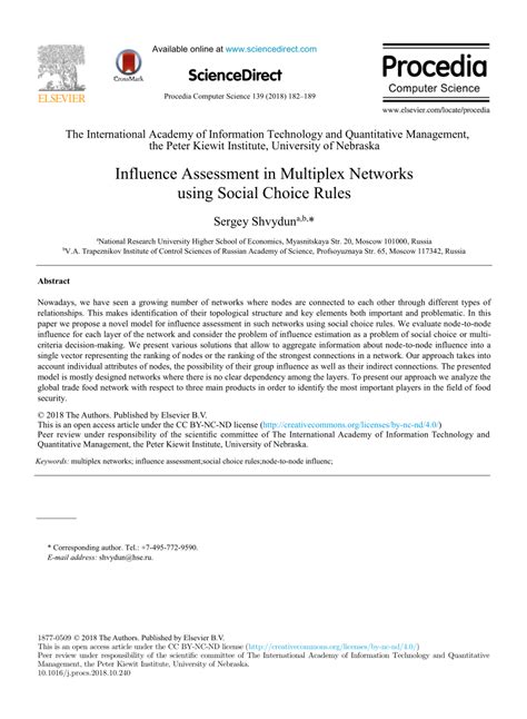 Pdf Influence Assessment In Multiplex Networks Using Social Choice Rules