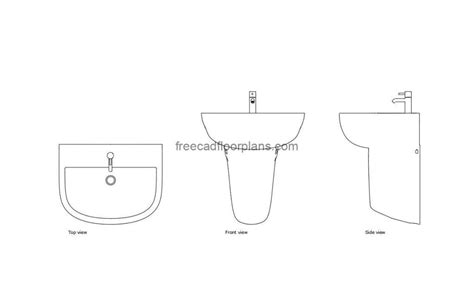 Half Pedestal Wash Basin Free Cad Drawings