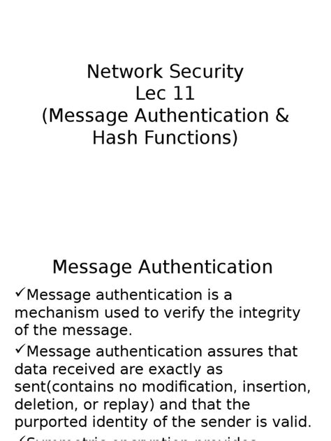 Network Security Lec 11 Message Authentication And Hash Functions Pdf