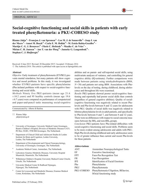 Pdf Social Cognitive Functioning And Social Skills In Patients With Early Treated