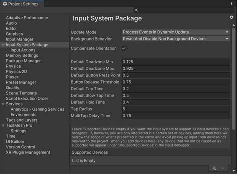 Input Settings Input System 1100