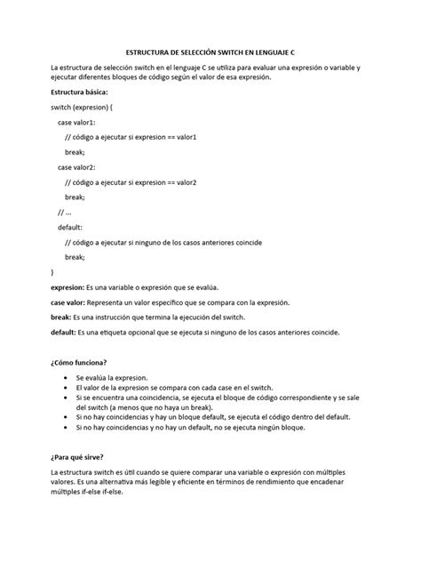 estructura switch pdf lenguaje de programación software