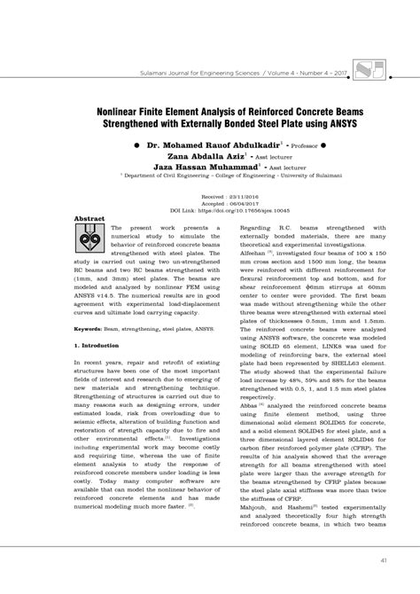 PDF Nonlinear Finite Element Analysis Of Reinforced Concrete Beams Strengthened With Externaly