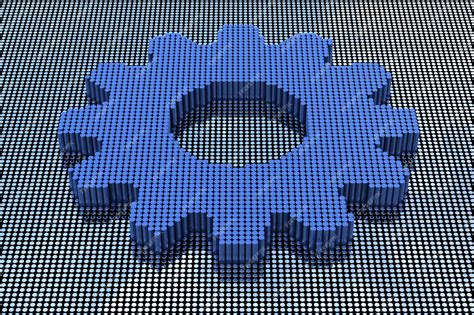 픽셀 아트 스타일 톱니바퀴 3d 렌더링 프리미엄 사진