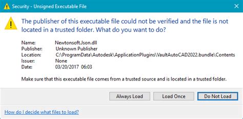 Solved Unsigned Executable File Newtonsoftjsondll After Vault Pro 20222 Patch Autodesk