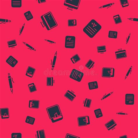 Set Book Computer Monitor Pen And Exam Sheet With A Plus Grade On Seamless Pattern Vector