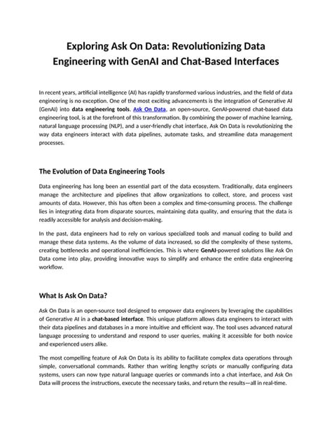 Exploring Ask On Data Revolutionizing Data Engineering With Genai And