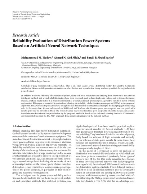 Pdf Reliability Evaluation Of Distribution Power Systems Based On Artificial Neural Network