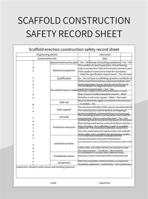 Free Scaffolding Templates For Google Sheets And Microsoft Excel