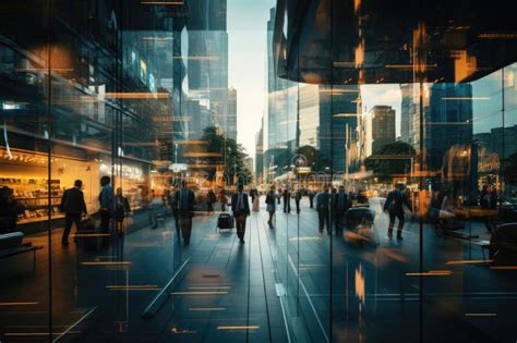 Blurred Business People Walking At Modern Office Generative Ai Stock Illustration