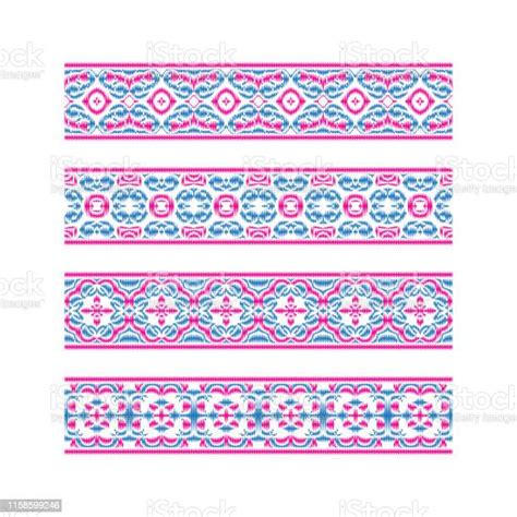 컬러 리본 패턴 세트입니다 자수 또는 프레임 디자인 핑크 블루 전통적인 장식품 벡터 패턴 브러시 템플릿입니다 공예에 대한 스톡 벡터 아트 및 기타 이미지 Istock