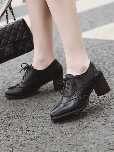 Lace Up Patent Leather Women Chunky Mid Heels Oxford Shoes 8154 Artofit