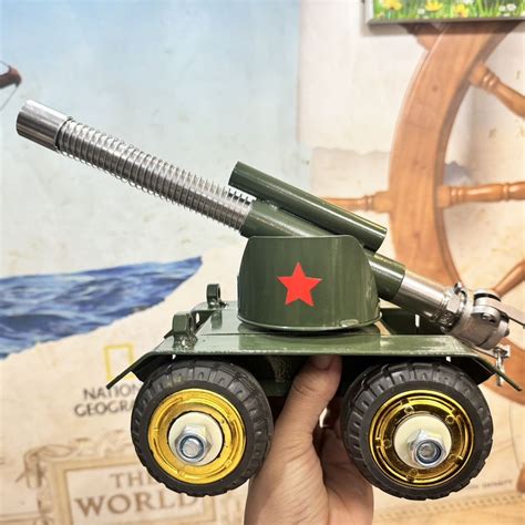 4 Wheels Tank Cannon Firecracker Shooting Metal Artillery Model Toys