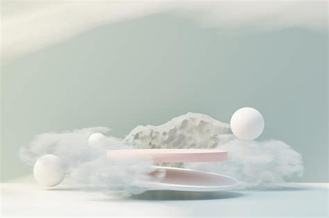 꿈꾸는 땅과 푹신한 구름이 있는 3d Beauty 프리미엄 받침대 제품 전시 현재 제품 판촉 및 미용 화장품을 위한 최소한의