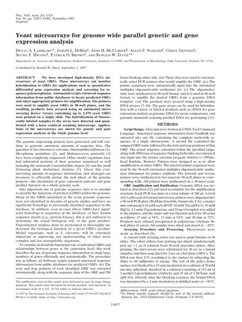 Yeast Microarrays For Genome Wide Parallel Genetic And Gene Expression