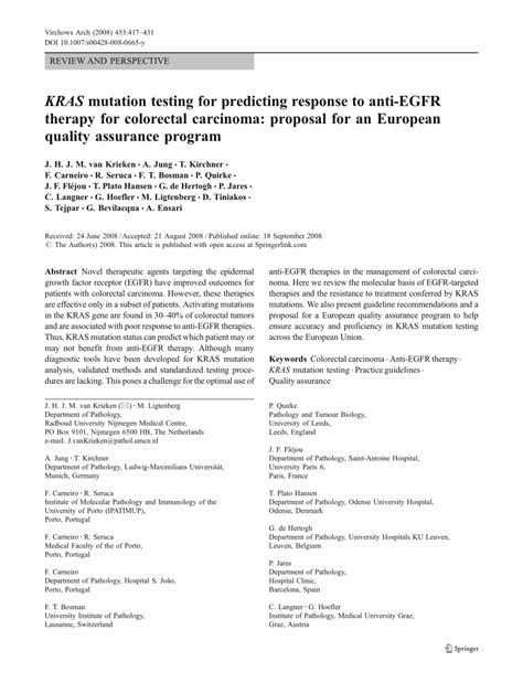 Pdf Kras Mutation Testing For Predicting Response To Anti Egfr Therapy For Colorectal