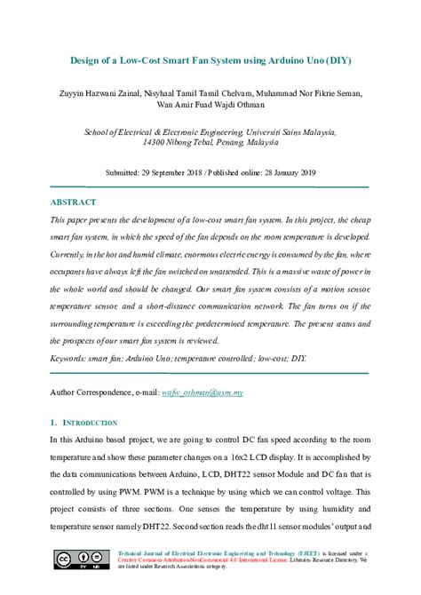 pdf design of a low cost smart fan system using arduino uno diy