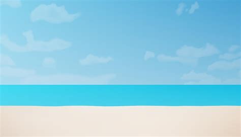 여름 해변 바다 모래 푸른 하늘 지평선 자연 풍경 여행 휴가 배경 3d 터 프리미엄 벡터